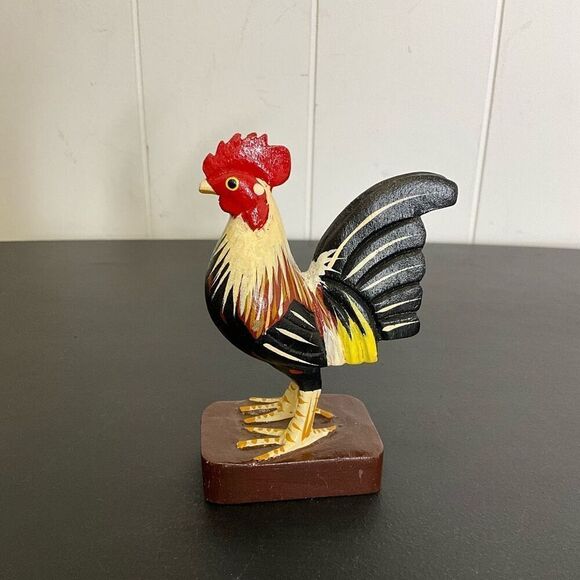 No Brand | Accents | Hand Carved Woodenrooster Figurine Chicken Folk ...
